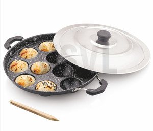 NSVL Non Stick 12 Cavity Appam Patra Handle with Lid Appachatty with ...