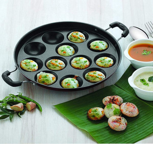 LEOSXA Non-Stick Appam Pan Paniyraim Litti Maker Pan With Lid Standard ...