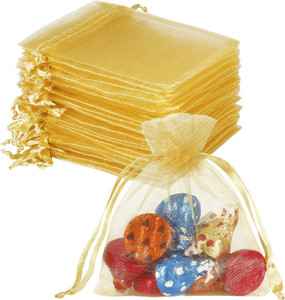 Bakeyy 4x6 Inch | Organza Potli Bags | Gold Colour | Candy Bag Pouch ...