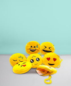 GOZAL Round Cute Smiley Coin Pouch Yellow Emoji Fur Zip Pouch Trendy ...