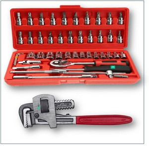 NBS NBS Pipe Wrench-10" and 46 Piece Goti Set Hand Tool Kit Price in ...