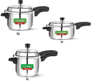Greenchef Class Stainless Steel Pressure Cooker 2 L, 3 L, 5 L Outer Lid ...