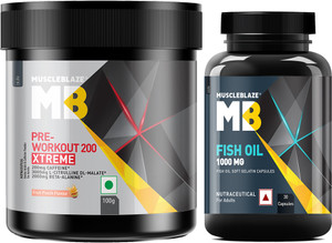 MUSCLEBLAZE Omega 3 Fish Oil 1000 mg with Pre Workout 200 Xtreme Pre ...