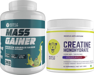 Muscle Asylum Mass Gainer Powder 1kg Kesar Pista & Creatine Powder ...