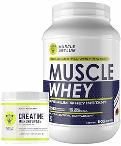 Muscle Asylum Whey Protein Kesar Pista, (25, Ser) 1kg + Creatine ...