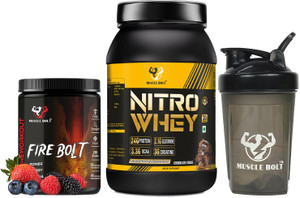 MUSCLEBOLT Nitro Whey Protein with Shaker & Pre Workout Faster Muscle ...
