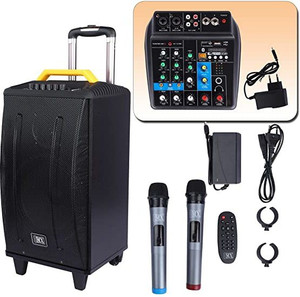 MX Portable 80W BT Wooden Trolley Speaker 10" Woofer 2 Mic + Free 4 ...