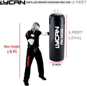LYCAN Pro boxing bag ( unfilled ) 3feet long with hanging chain ...