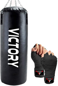VICTORY Unfilled Heavy Premium Boxing Bag with Boxing Hand Wrap with ...