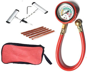 PRIDE Puncture Repair Kit with Tyre Pressure Pipe Gauge 200PSI Tubeless ...