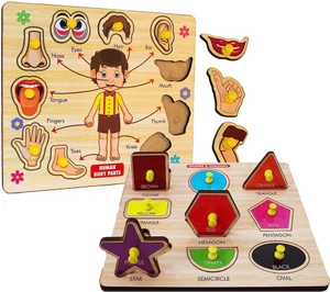 SHALAFI Geometric Shapes & Wooden Human Body Parts Puzzle Educational ...