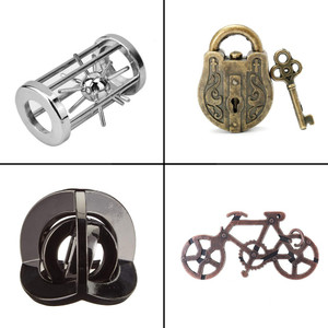 IG44 Pack of 4 Metal Brain Teaser Puzzles, Unlock Interlock IQ Hand ...