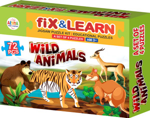 KIDISTIK Fix N Learn Wild Animals set of 4 Puzzle total 72 pc for kids ...