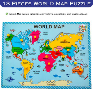PRIMITOYS Educational Wooden World Map Puzzle – Learn Continents ...