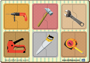 Minileaves Wooden Puzzle: Construction Tools My First Animal Matching ...