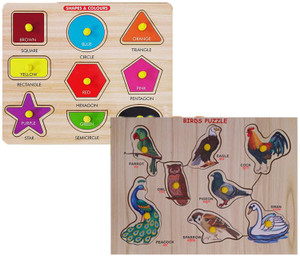 CASADOMANI Combo Birds Names Board+Wooden Shapes and Colors Matching ...