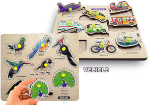 BUY SURETY Pack Of 2 Wooden Identification Birds & Transports Name ...