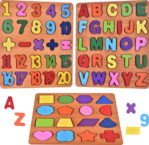 Vrakshaya Wooden Puzzles for Toddlers, Alphabet, Numbers & Shapes ...