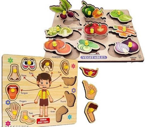 PopPlop Early Vegetables Name Wooden Peg Puzzle Board+Wooden Human Body ...