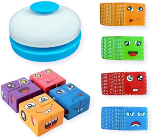 Reyhan Wooden Emoji Cube face Changing Game for Kids | 16 Cubes 64 ...