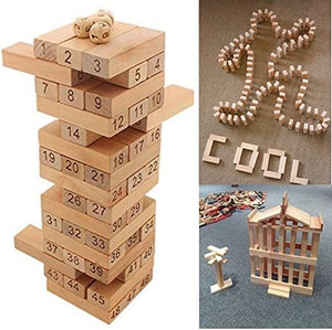 Goyal's Wooden Zenga Building Blocks Puzzle 48 Pcs Tile 4 Dice Stacking ...