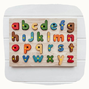 SHALAFI Wooden English Small Alphabets Letter with knobs Puzzle Tray ...