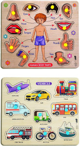 Enorme Mini Wooden Human Body Parts and Vehicles Puzzle with Knobs Game ...