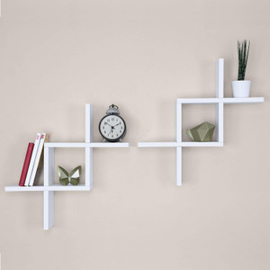 Axe craft Wood Laminated Cross Design Floating Wall Shelf, Set of 2 ...