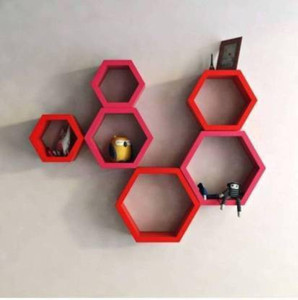 TechHark Set of 6 Hexagon Shape Floating Wall Shelves Multi Purpose ...