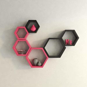 Axe craft Hexagon Shape Set of 6 Floating Wall Shelves All Colours ...