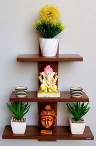 Captiver Batten Decorative Wall Mounted Shelf Set of 3 Classic Walnut ...