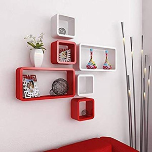 HAMMAD FURNITURE Wall Shelf Cube Shape Wall Hanging Mounted Shelf MDF ...