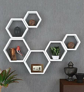 STAR HANDICRAFT Star Handicraft/Wooden Wall Shelf/Double Hexa/Storage ...