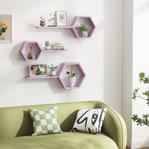 CraftOnline Wooden Hexagonal Shape Wall Hanging Rack Shelf Wall Shelf ...