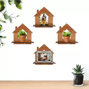 MSK Craft MDF Wooden Home Shaped Pot Stand Set Of 4 Wall Hanging Wooden ...