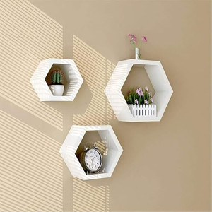 WallHeaven Wall Mounted Set of 3 Hexagonal Shelves for living Room ...
