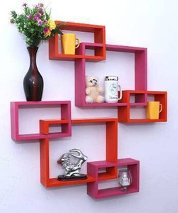woodsy MDF Wall Decor Intersecting Floating Wall Shelves Set of 6 ...