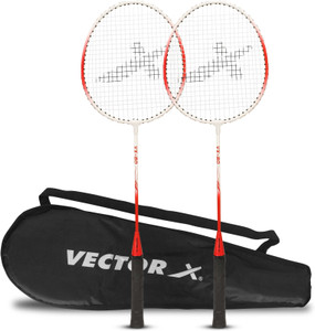 VECTOR X VXB-80 Pack of 2 Racquet with full Cover Red Strung Badminton ...