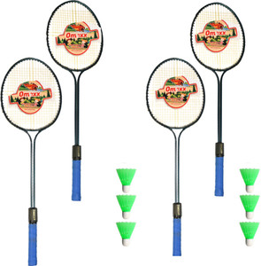 omexx Double Shaft 4 Racquets With 6 Nylon Shuttle Multicolor Strung ...