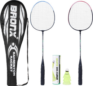 Bronx Pefect 1 pair with 3 nylon shuttle cock Red, Blue Strung ...