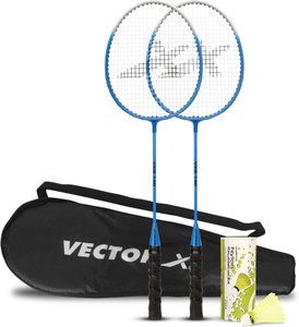 VECTOR X VXB-140 2 Racquet With Shuttle Full Cover Blue Strung ...