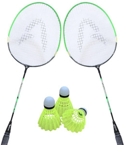 ARTINO Double Shaft Badminton Racket Set of 2 Piece with 3 Piece Nylon ...