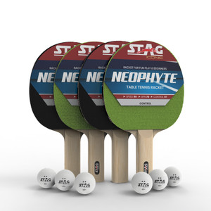 Stag iconic Neophyte Neon, Black TT Playset with White Ball (4 Racquets ...