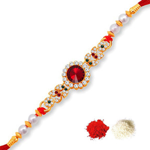 bandhan traditional designer dori stone rakhi with roli chawal Mauli ...