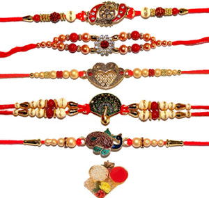 PORAK Designer RAKHI0460 Gold Finish, Mauli Thread, Kundan, Zardosi ...