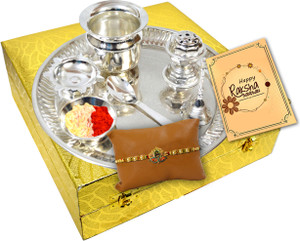 Avirons Designer Rakhi Set | Silver Color Pooja Thali Box with Fancy ...