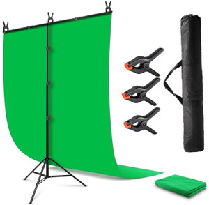 AHMV 6x9ft Green Screen T-Shape Background Kit With 3PC Spring Clamps ...