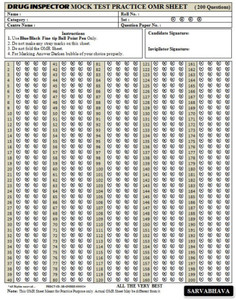 DRUG INSPECTOR MOCK TEST PRACTICE OMR SHEET (50 OMR SHEET Of 200 ...