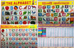 Combo Of 4 Charts Of ABCD English Alphabet,HINDI Alphabet,Number And ...