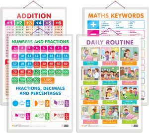 Set of 4 ADDITION, NUMBERS AND FRACTIONS, MATHS KEYWORDS and DAILY ...